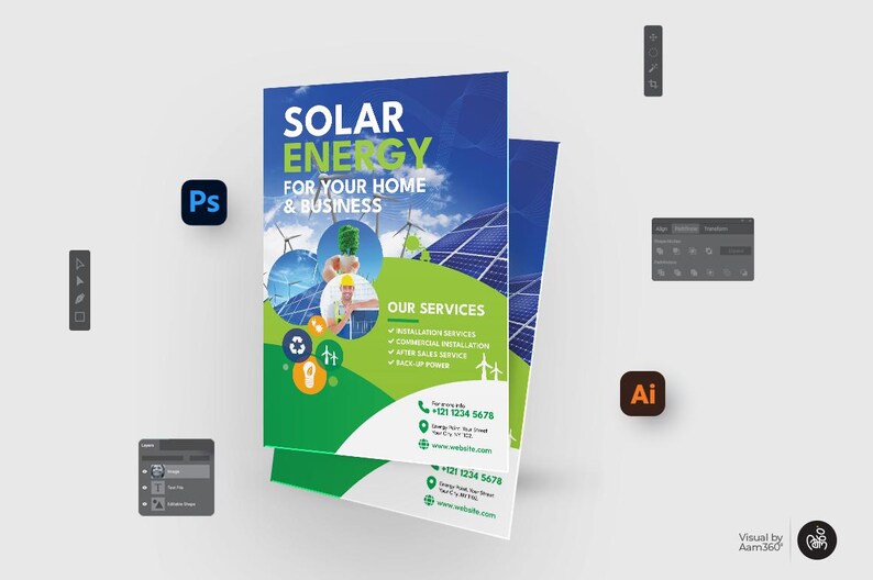 Solar Energy Flyer Template: Go Green Design (canva, PSD, AI) - Etsy