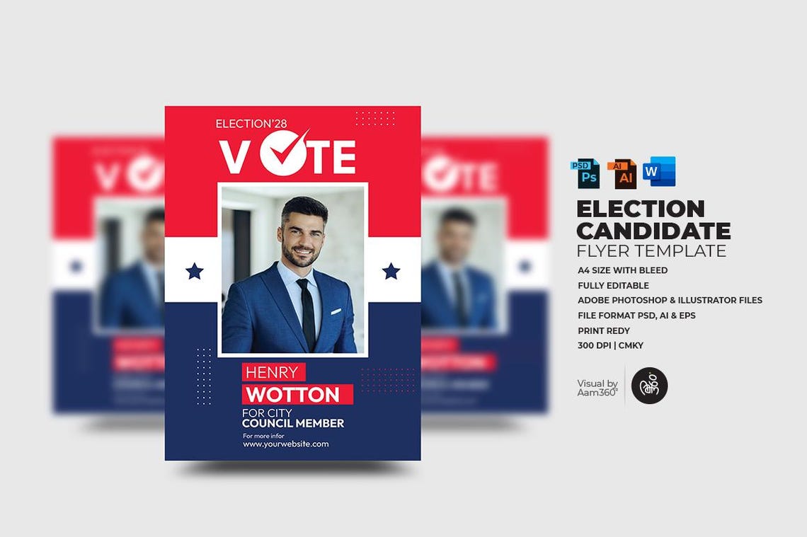 Editable Election Candidate Flyer Template: Canva, PSD, AI (digital ...
