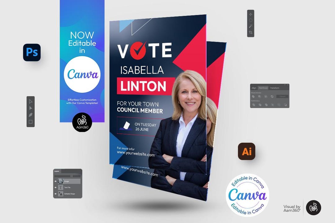 Editable Election Candidate Flyer Template: Canva, PSD, AI (digital ...