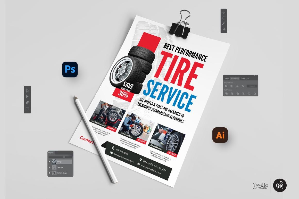 Tire Service Flyer Template: Auto Repair, Editable Canva, PSD, AI ...