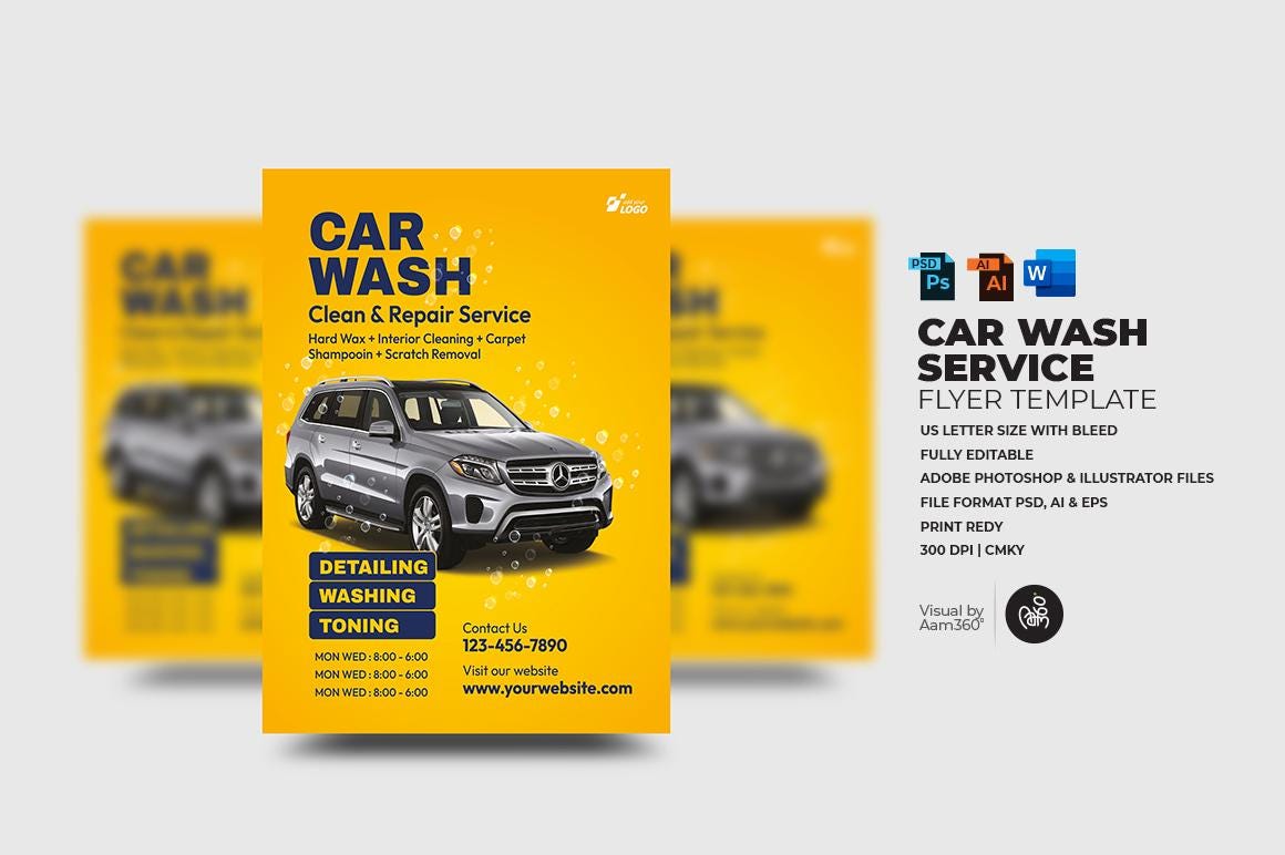 Canva Editable Car Wash Services Flyer Template | Car Wax Template ...