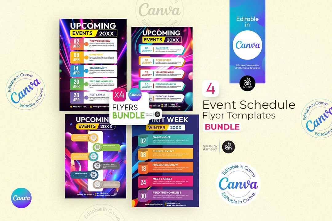 Canva Editable Event Schedule Flyer Template Bundle (digital File) - Etsy