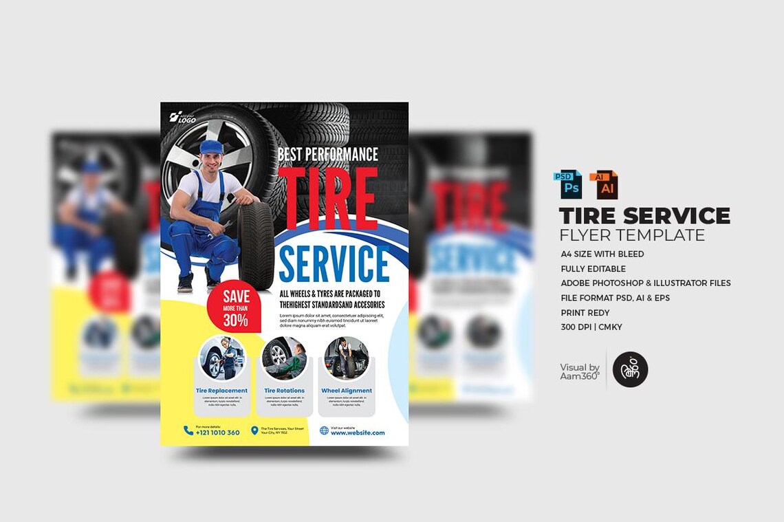 Tire Service Flyer Template: Auto Repair, Editable Canva, PSD, AI ...