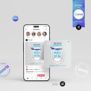 Air Ticket Booking Instagram Post Template: Canva Editable (digital ...