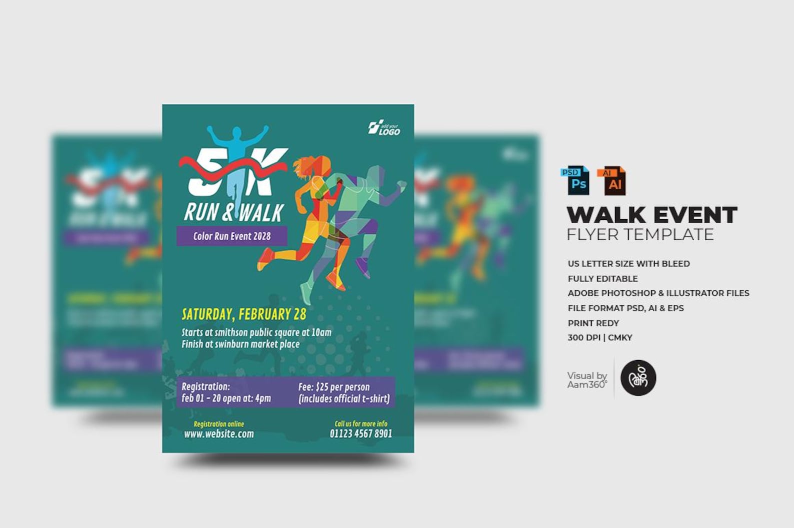 Editable Marathon & 5K Run Flyer Template (canva, PSD, AI) - Etsy