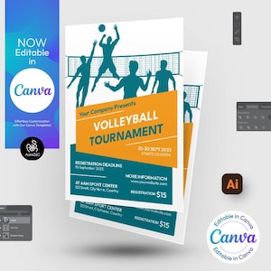 Volleyball Tournament Flyer Template: Editable Canva, PSD, AI, Doc ...