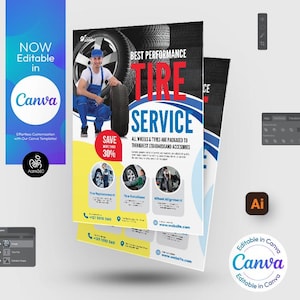 Tire Service Flyer Template: Auto Repair, Editable Canva, PSD, AI ...