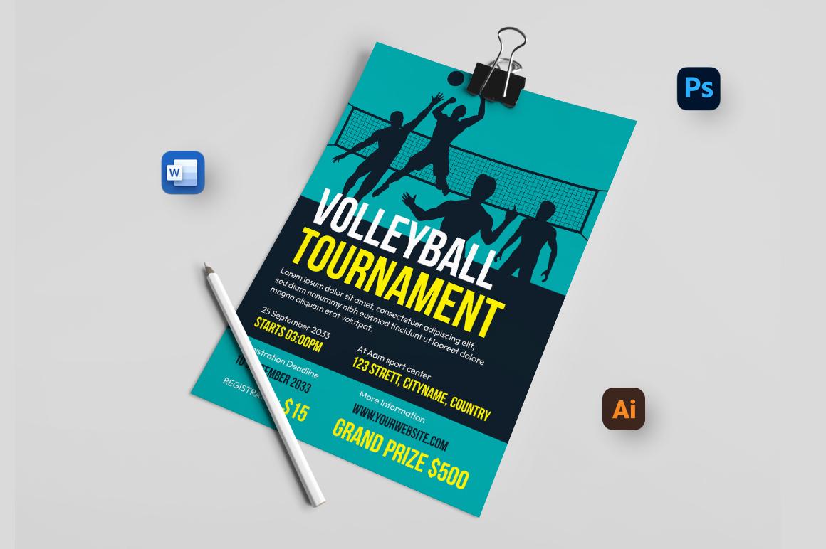 Volleyball Tournament Flyer Template: Editable Canva, PSD, AI, Doc ...