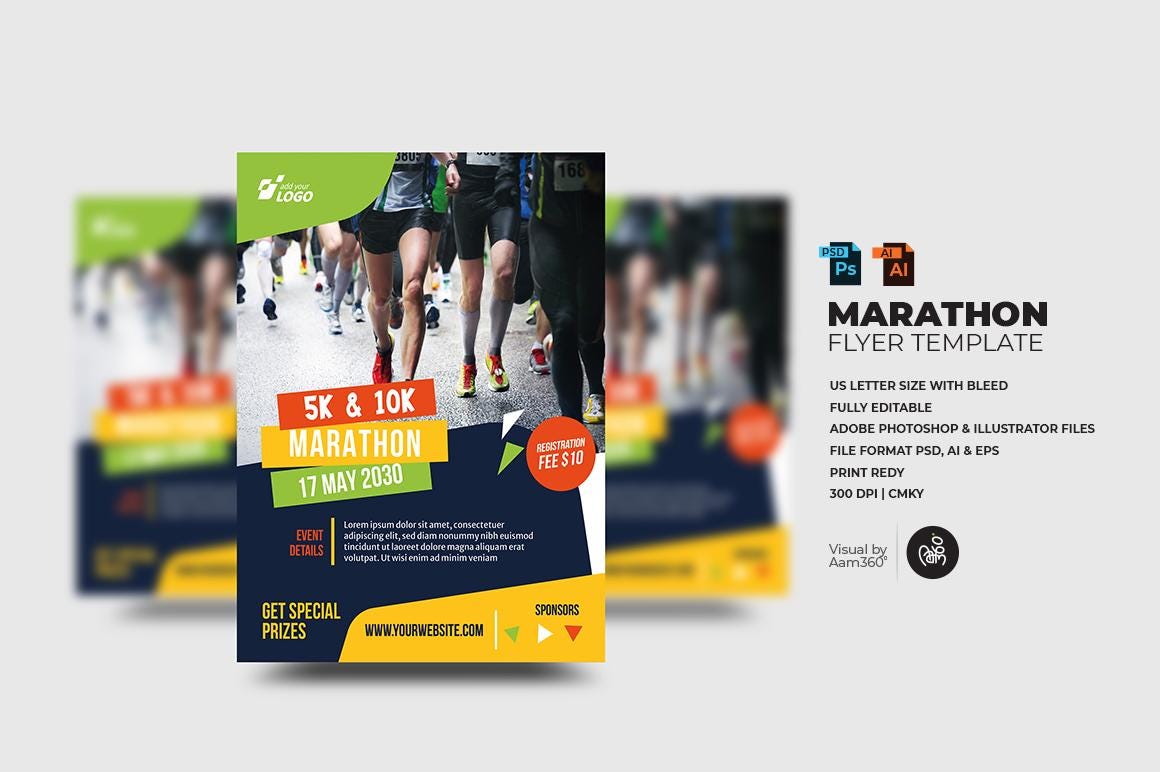 Canva Editable Marathon Flyer Template | 5k Run Flyer Template ...