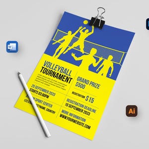 Volleyball Tournament Flyer Template: Editable Canva, PSD, AI (digital ...
