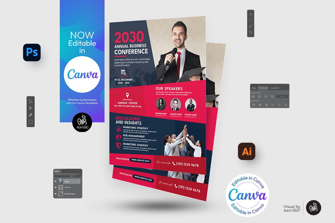 Business Conference Flyer Template: Annual Meeting Design (CANVA, PSD ...