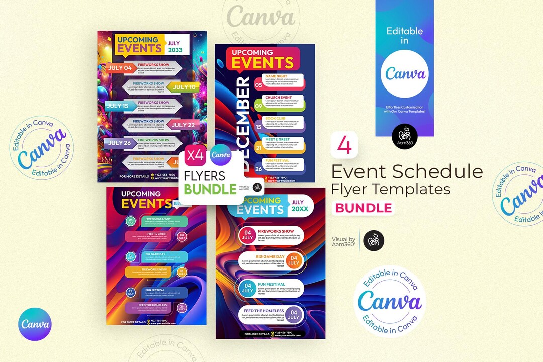 Canva Editable Event Schedule Flyer Template Bundle (digital File) - Etsy