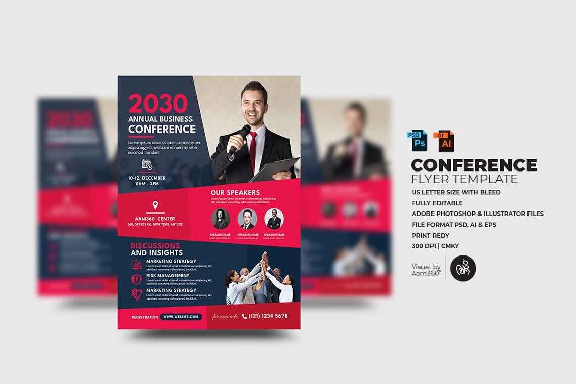 Business Conference Flyer Template: Annual Meeting Design (CANVA, PSD ...