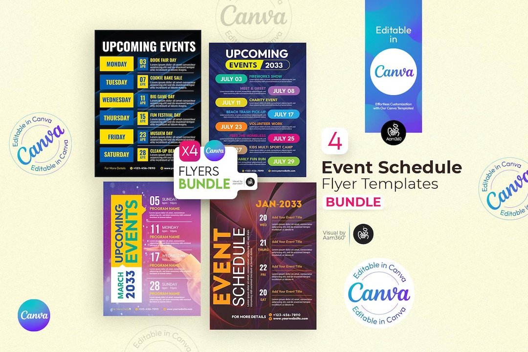 Canva Editable Event Schedule Flyer Template Bundle (digital File) - Etsy