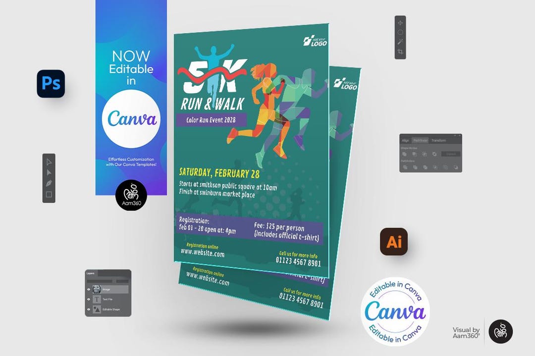 Editable Marathon & 5K Run Flyer Template (canva, PSD, AI) - Etsy