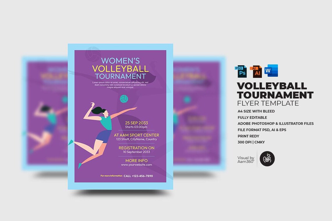 Volleyball Tournament Flyer Template: Editable Canva Design (digital ...