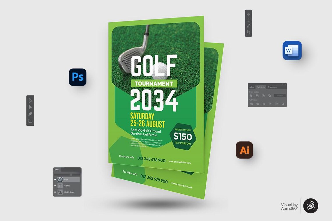 Editable Golf Tournament Flyer Template: Canva, PSD, AI (digital File ...