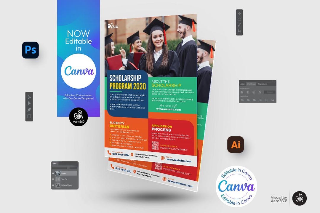 Editable Scholarship Program Flyer Template: Canva, PSD, AI (digital ...