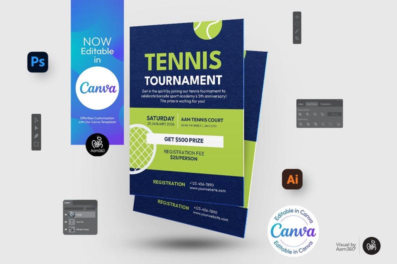 Canva Editable Tennis Tournament Flyer Template Sports Tennis ...
