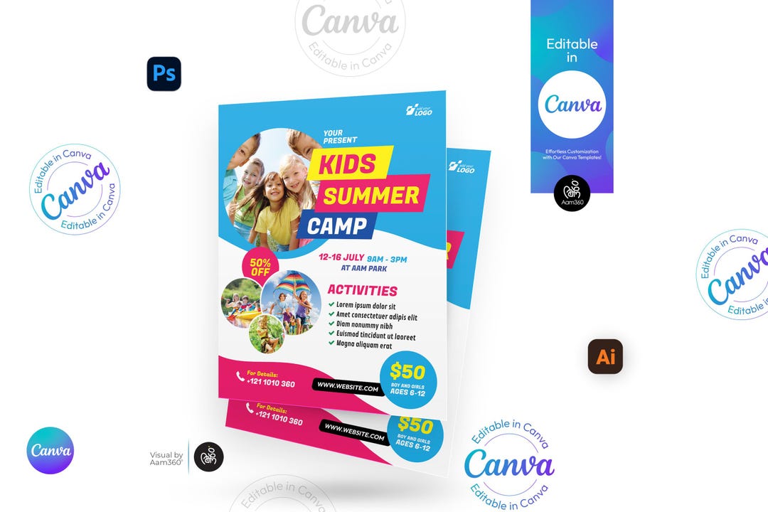 Canva Editable Kids Summer Camp Flyer Template | Kids Activities | Kids ...