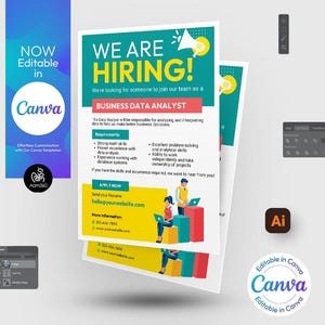 Canva Editable Hiring Flyer| Job Fair Flyer Template | We Are Hiring ...