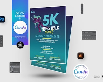 Canva Editable Marathon Flyer Template 5k Run Flyer Template Walking ...