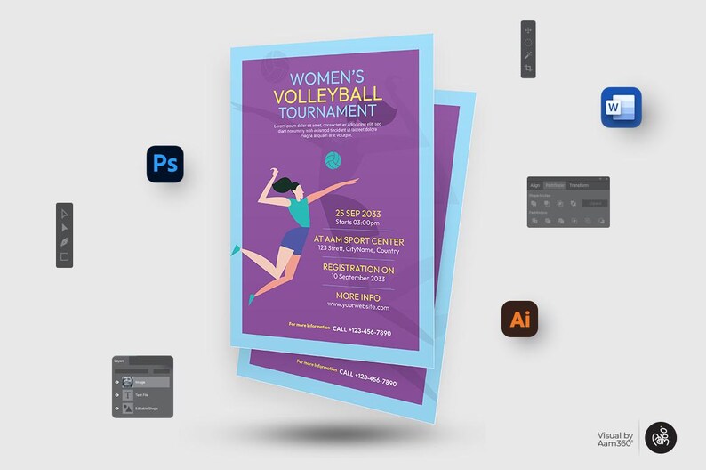 Volleyball Tournament Flyer Template: Editable Canva Design (digital ...