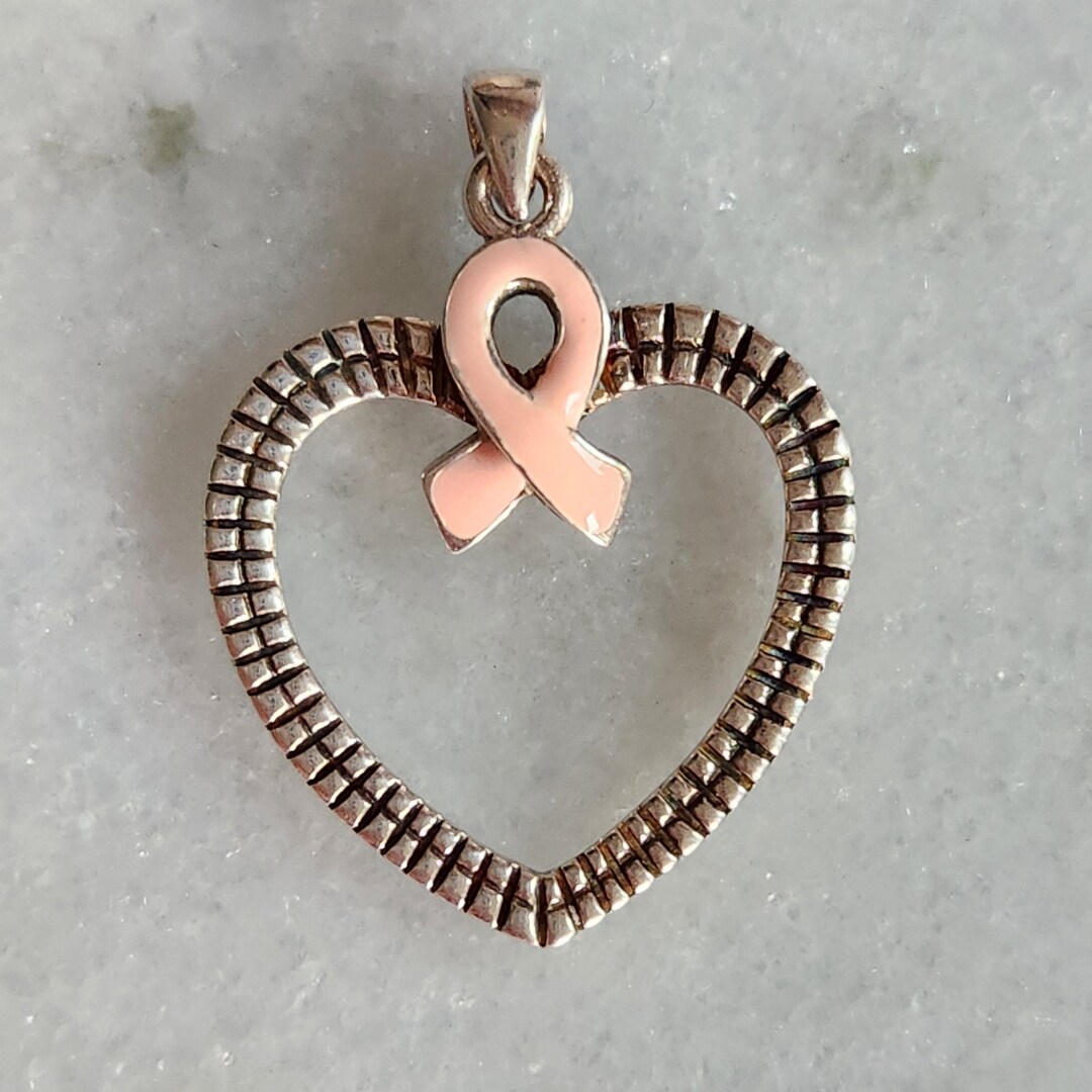 Sterling Silver Pink Ribbon Heart Pendant, Breast Cancer Awareness ...