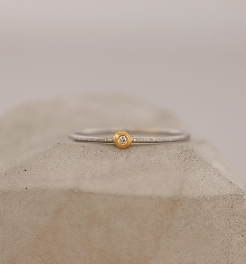 Platinum and Yellow Gold Engagement Ring, Brilliant-cut Diamond, Thin ...