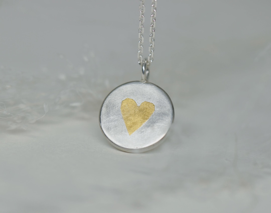 Heart Pendant Silver and Gold, Fine Silver 999, Fine Gold, 24k ...