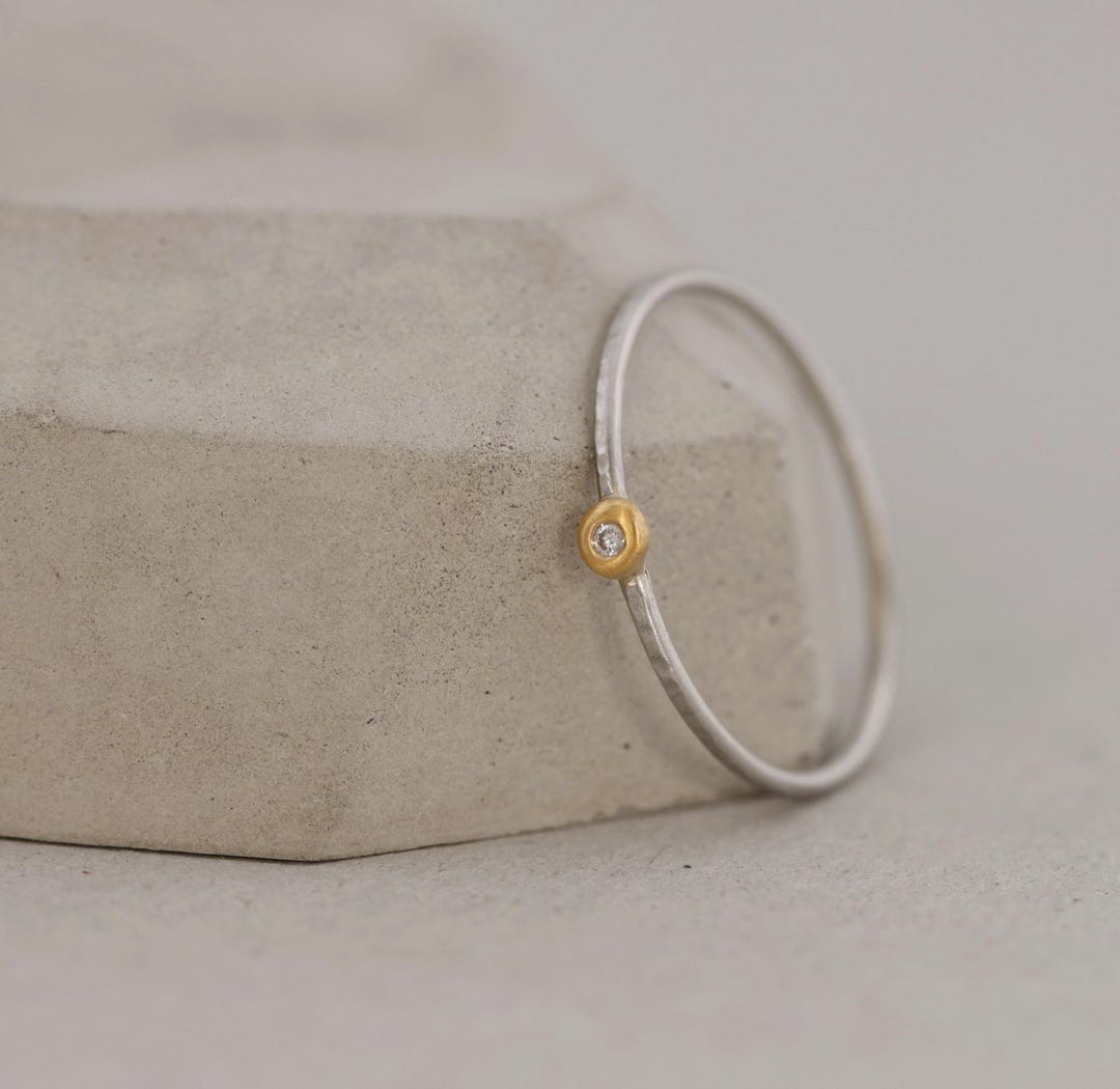 Platinum and Yellow Gold Engagement Ring, Brilliant-cut Diamond, Thin ...