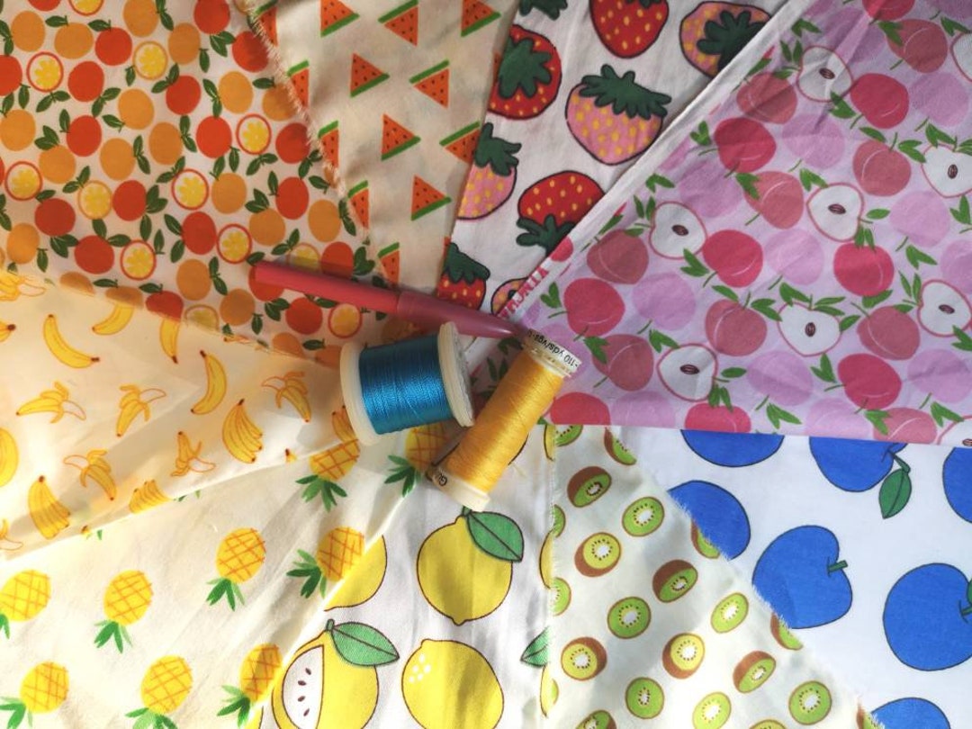 9 Pieces 25x20cm Fun FRUIT PRINT Fabric Scrap Bundle, Unique Fabric ...