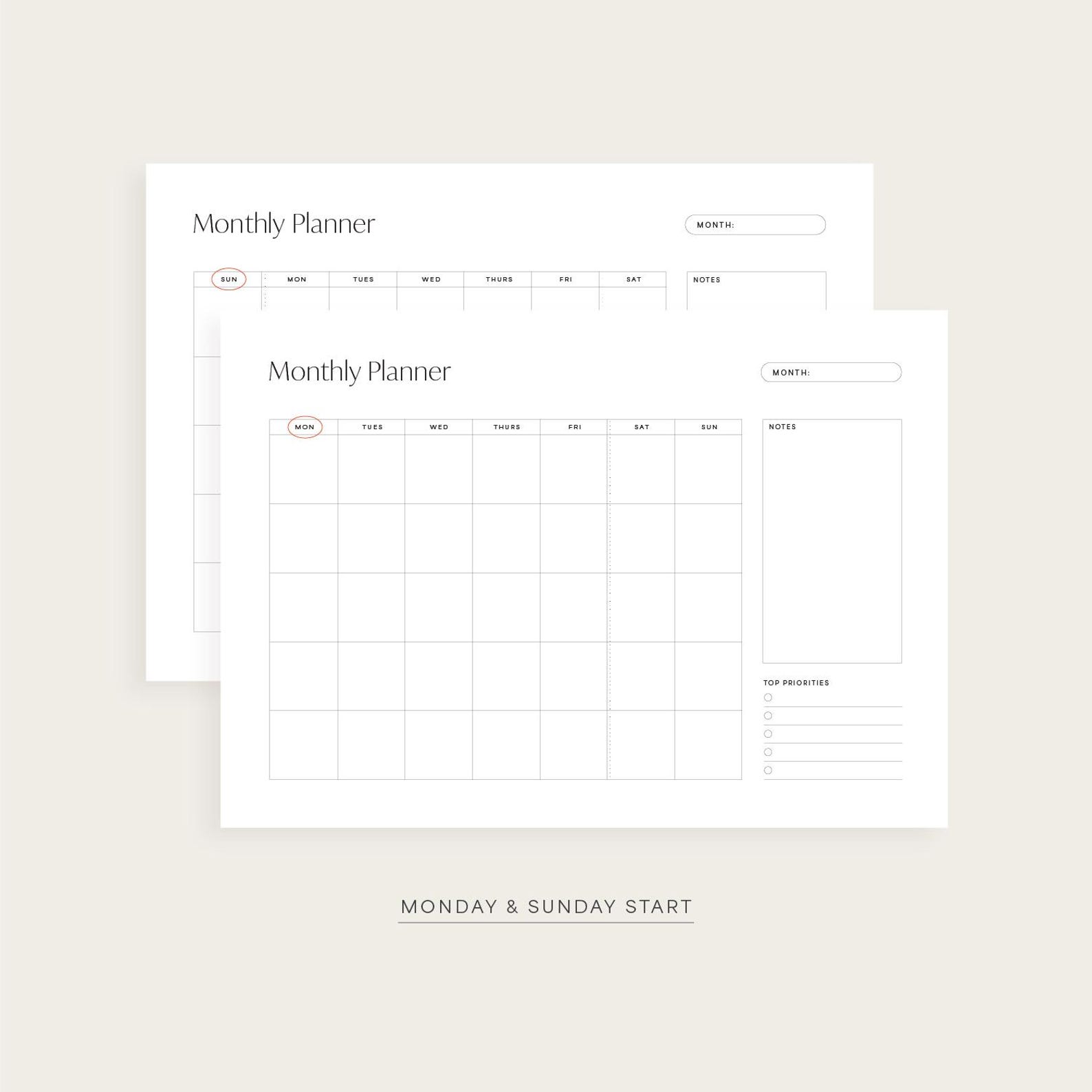 Monthly Undated Calendar Printable – Planner (A4, Letter, A3 PDF) - Etsy