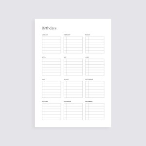 Birthday Calendar Planner Printable – Yearly Tracker (PDF Download A4 ...