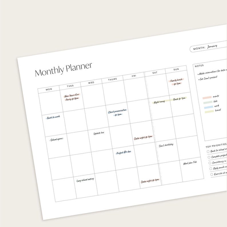 Monthly Undated Calendar Printable – Planner (A4, Letter, A3 PDF) - Etsy