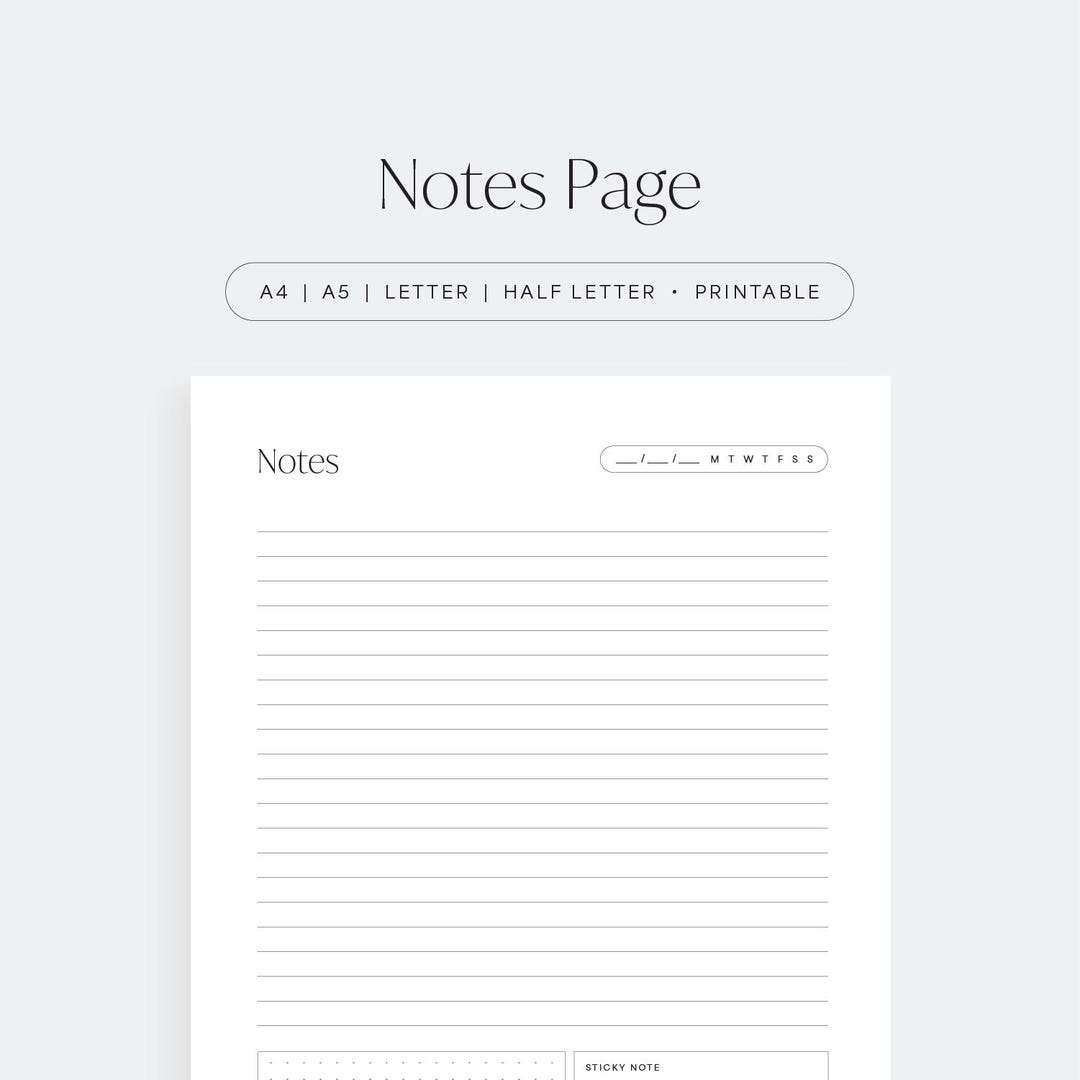 Simple Notes Page Printable – Elegant Writing Paper (A4, A5, Letter ...