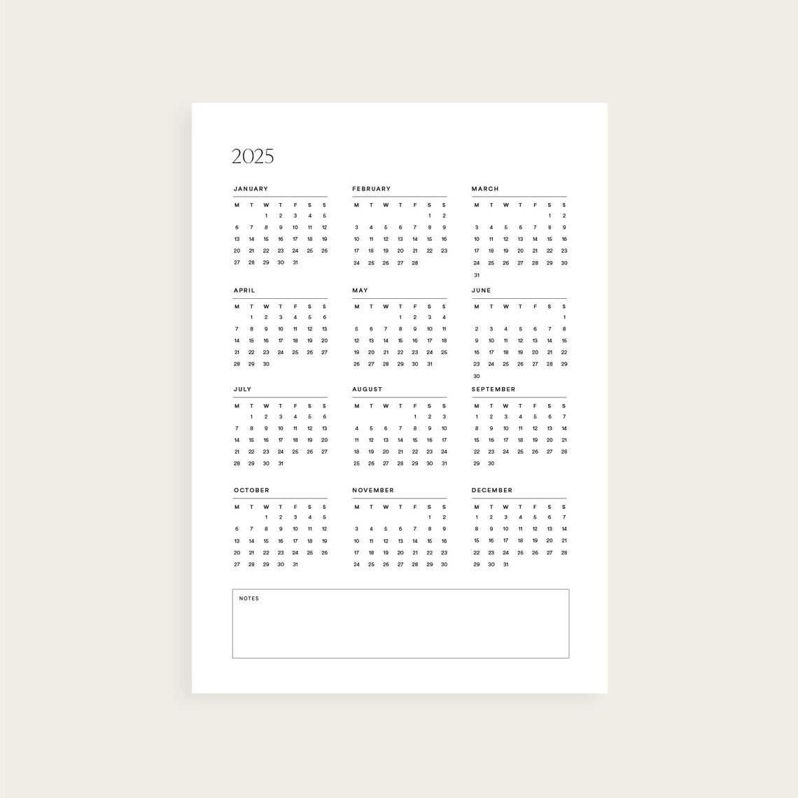 2025 Yearly Overview Calendar, Dated Year Planner Minimalist ...