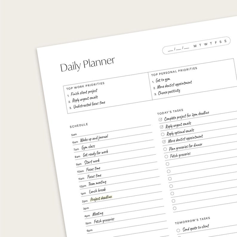 Daily Planner Template, Daily Undated Minimalist Today's Task List ...
