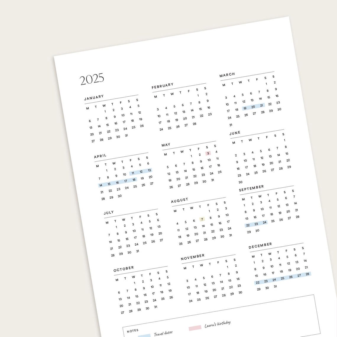 2025 Yearly Overview Calendar, Dated Year Planner Minimalist ...