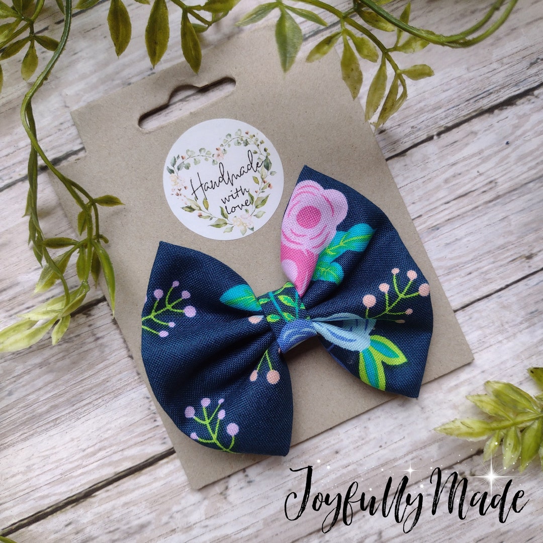 Blue Flowers Hair Bow , Floral Hair Bow , Floral Headband , Bow ...