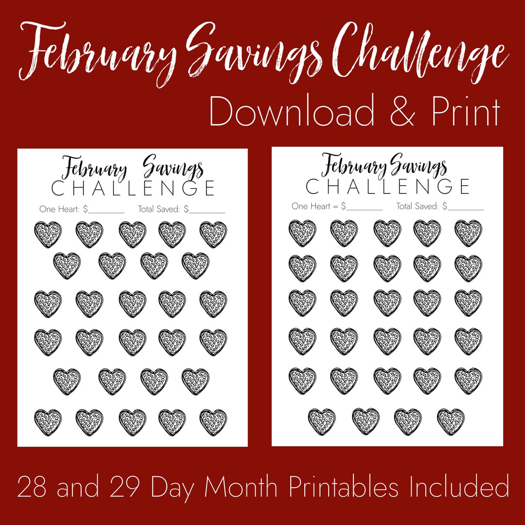February Savings Challenge Printable Digital Download - Etsy Canada