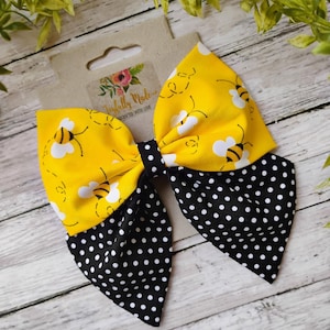 Bee Hair Bow , Bee Fabric Bow , Large Bee Hair Bow , Bee Hair Clip - Etsy