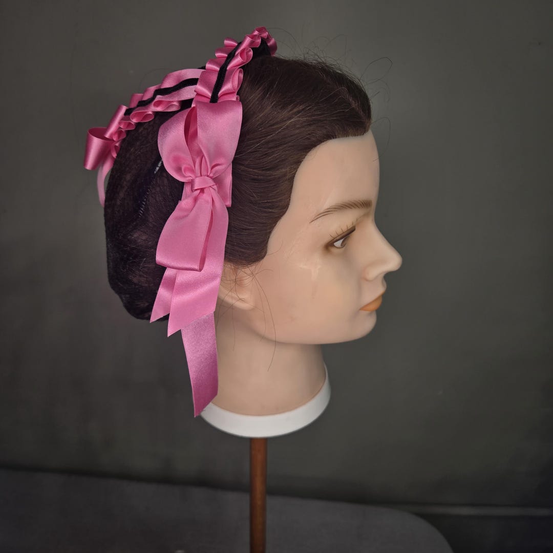 Pink Silk Satin Hair Ribbons: Black Velvet Band, Civil War Style - Etsy