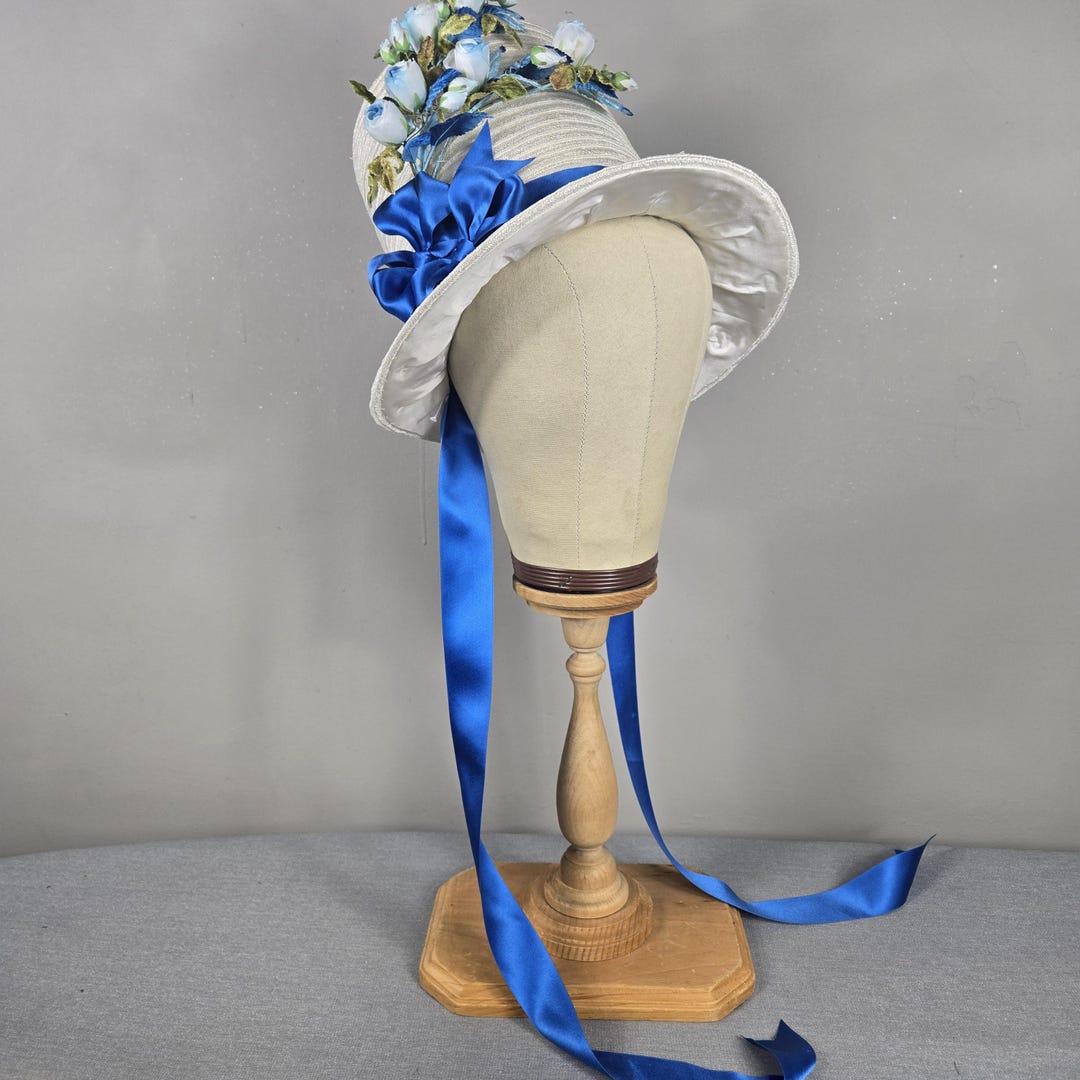 Regency White Straw Poke Bonnet With Flowers and Ribbons - Etsy