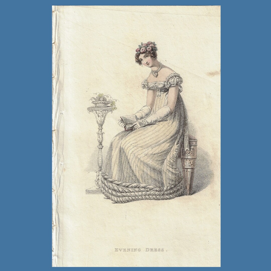Antique Ackermann's Repository Fashion Plate Evening Dress. November ...