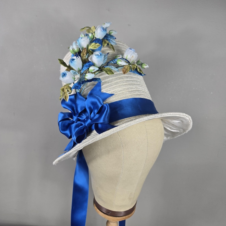 Regency White Straw Poke Bonnet With Flowers and Ribbons - Etsy