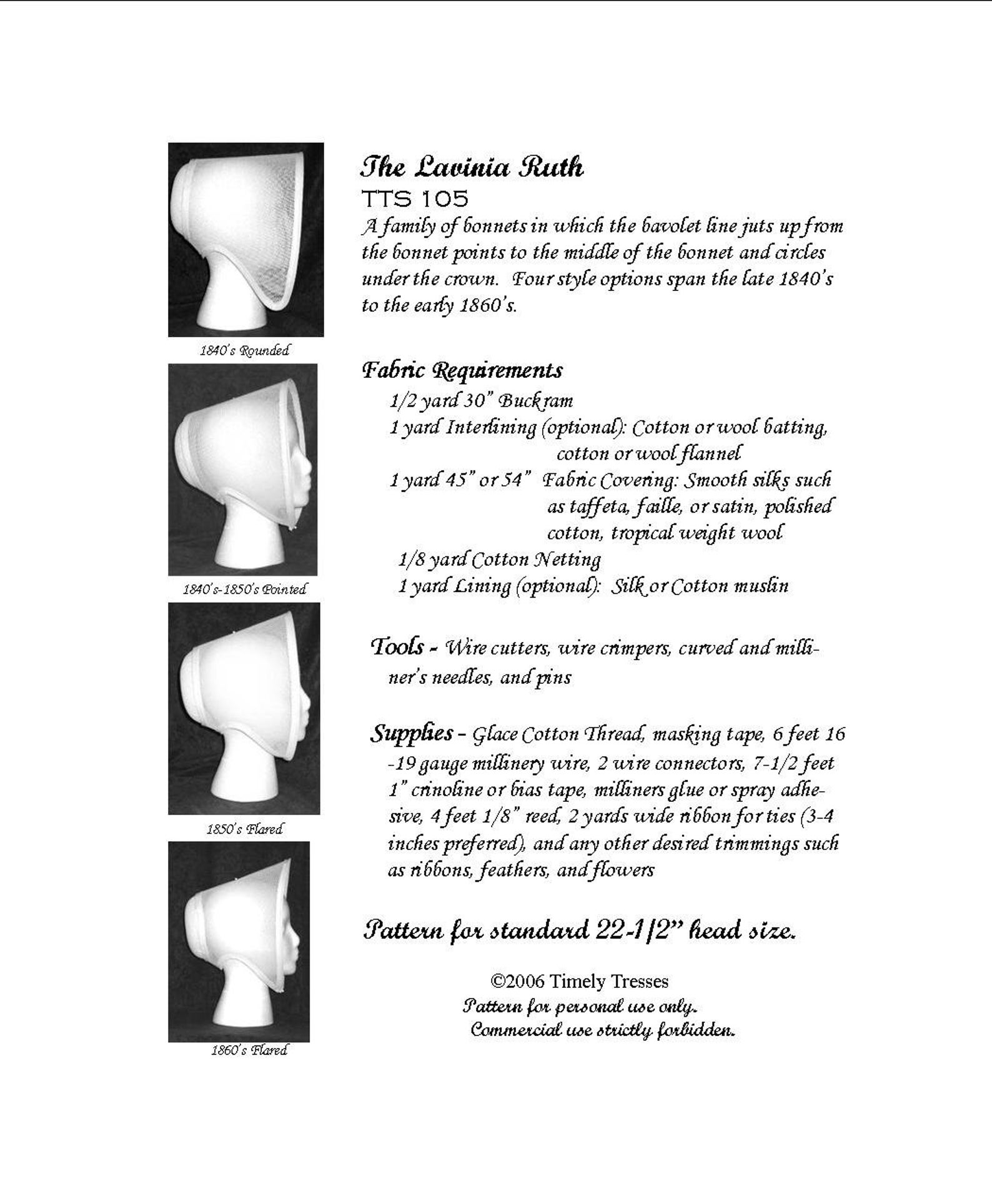 The Lavinia Ruth Round Cottage Bonnet Pattern Mid 19th Century - Etsy