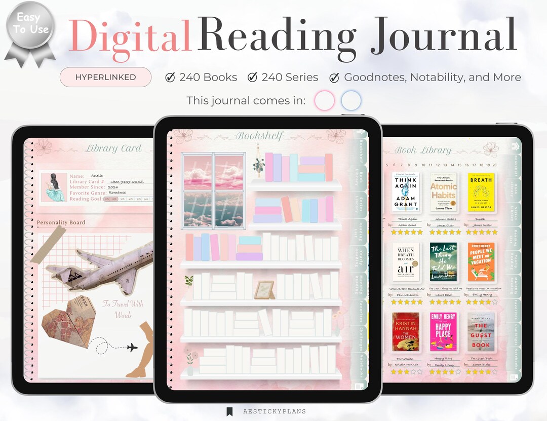 Diario de lectura digital, diario Goodnotes, planificador de lectura ...