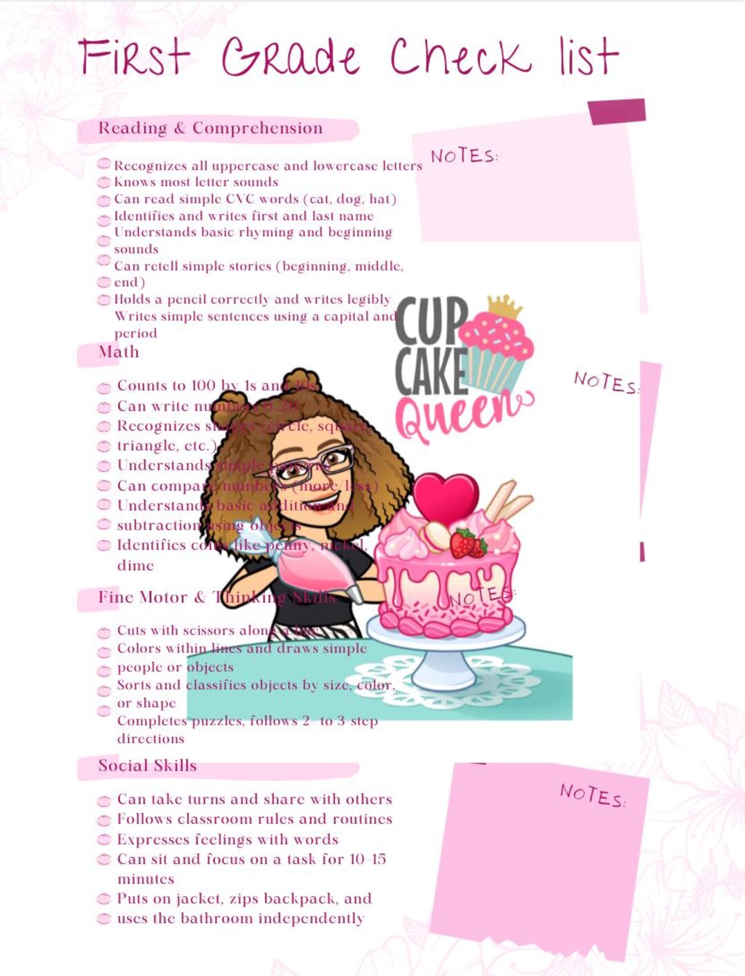 First Grade Checklist - Etsy