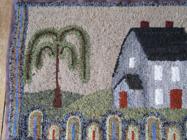 Primitive Saltbox House and Willows Trees Wool Hooked Rug - Etsy